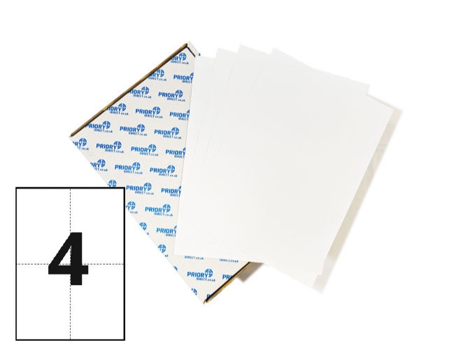Printer Labels - 4 Per Sheet - Square Corners - 500 Sheet Pack