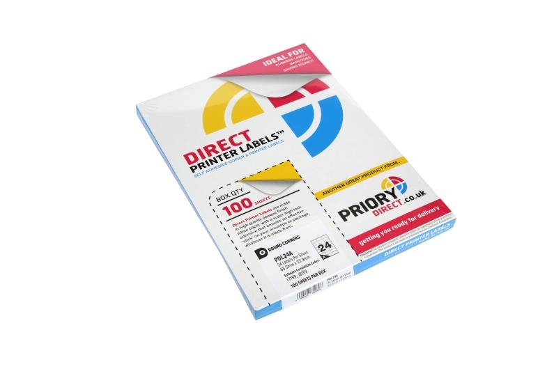 Printer Labels - 24 Per Sheet - Round Corner Labels - 100 Sheets