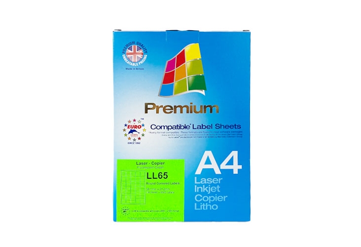 Printer Labels - 65 Per Sheet - Fluorescent Green | Priory Direct