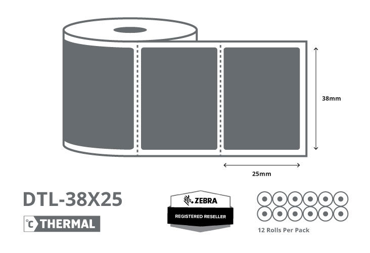 38 x 25mm Zebra Labels | Priory Direct