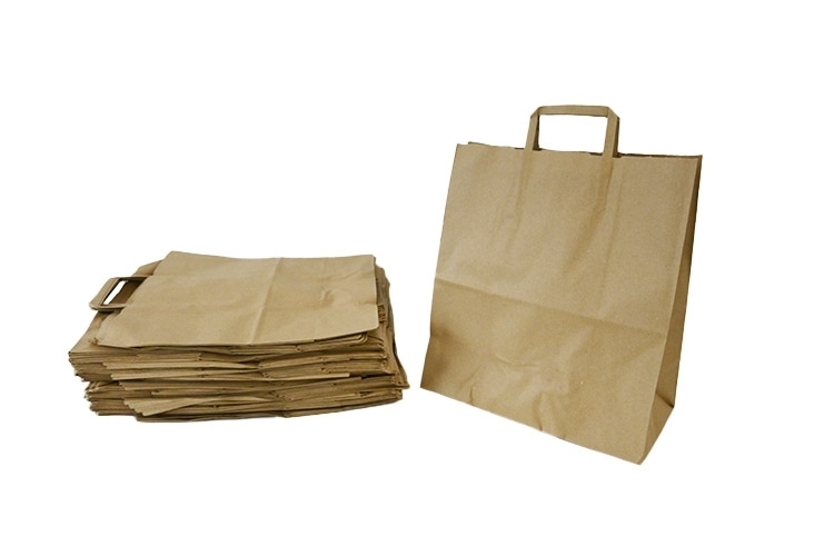 Brown Block Bottom Paper Bags - Flat Handles - 320 x 160 x 350mm