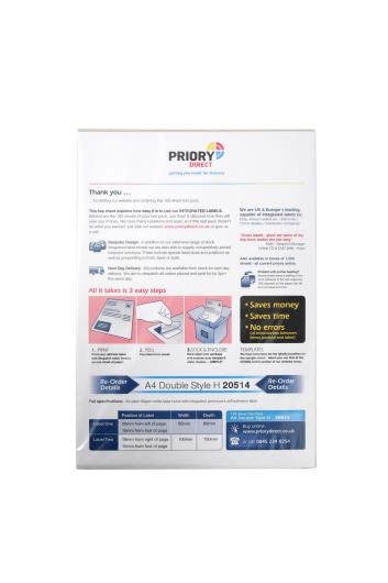 Double Integrated Labels Style H - 100 Sheets | Priory Direct