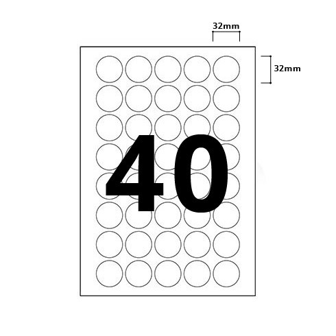 Printer Labels - 40 Per Sheet - Round Labels - 32mm Diameter